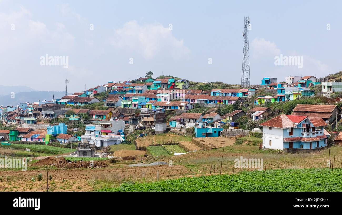 Colorful houses of Poombarai village located at the heart of Palani ...