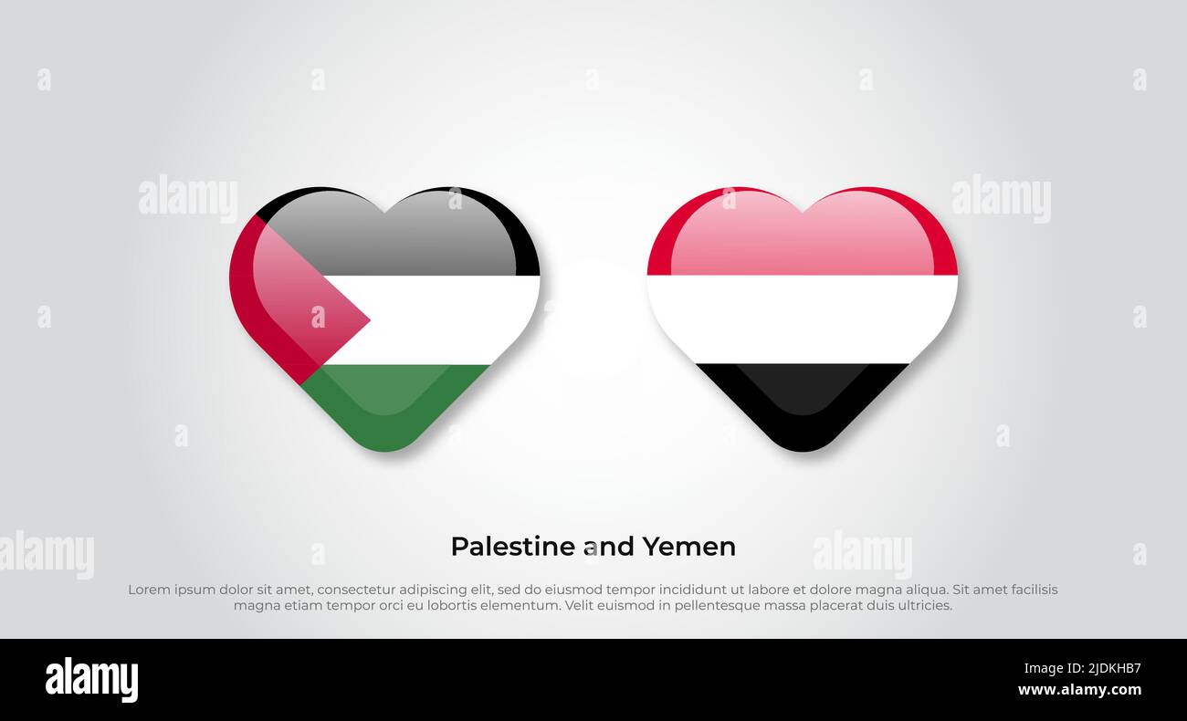 Love Palestine and Yemen symbol. Heart flag icon. Vector illustration ...