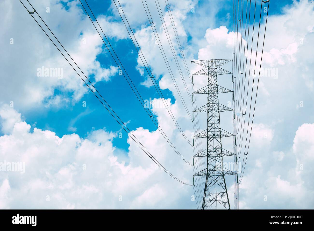 Electric Pole power line against blue sky, electricity post high ...
