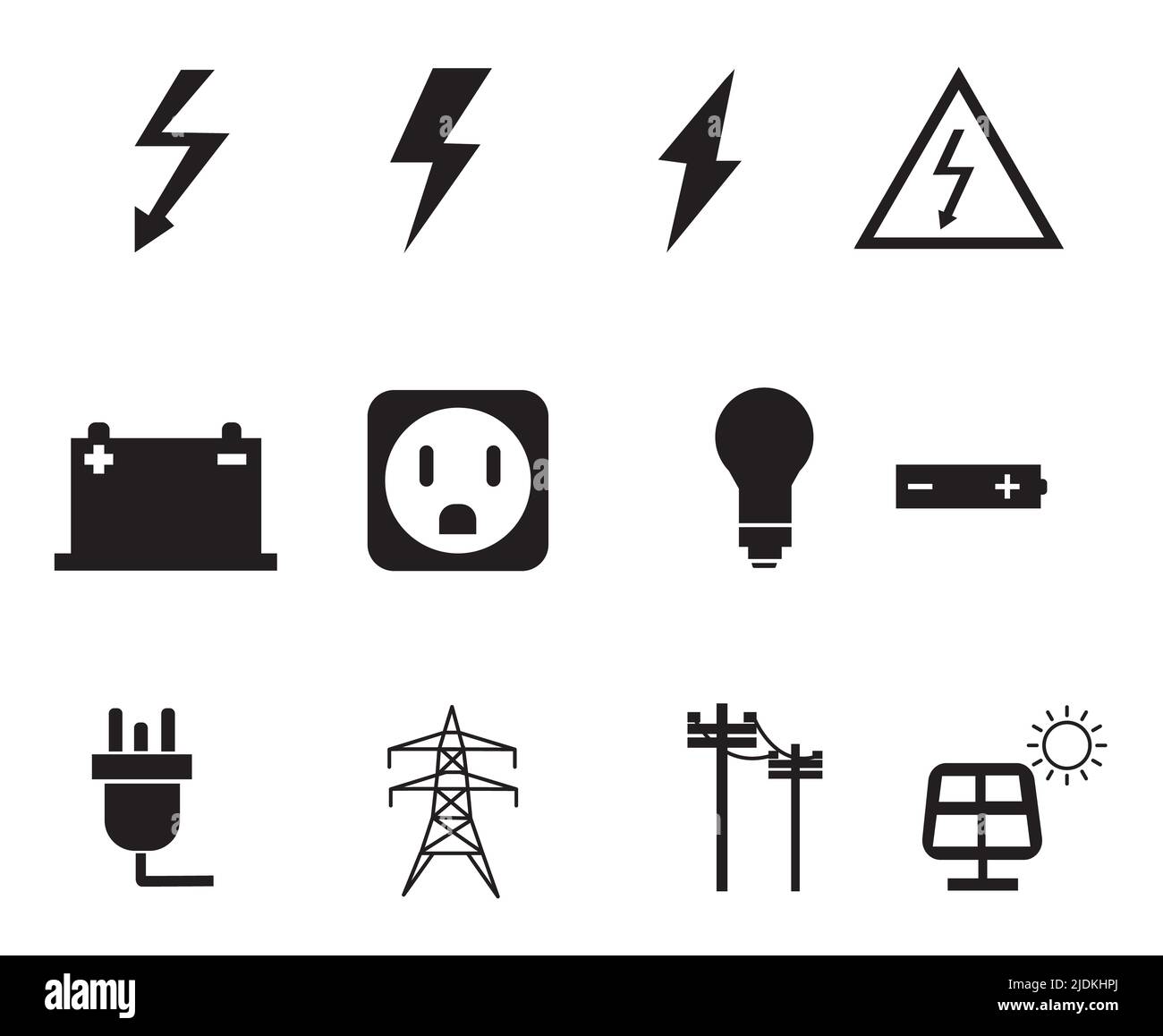 black electricity icon set on white background. set of energy icons ...