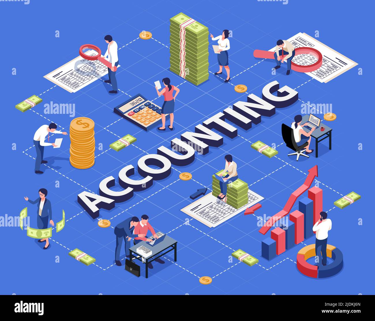 Accounting isometric flowchart with analyzing financial documents ...