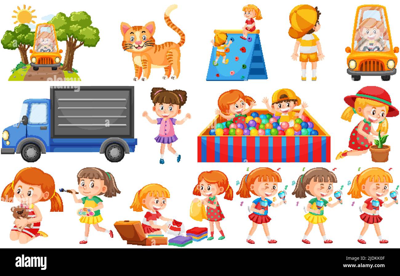 Set of cute kids and objects illustration Stock Vector Image & Art - Alamy