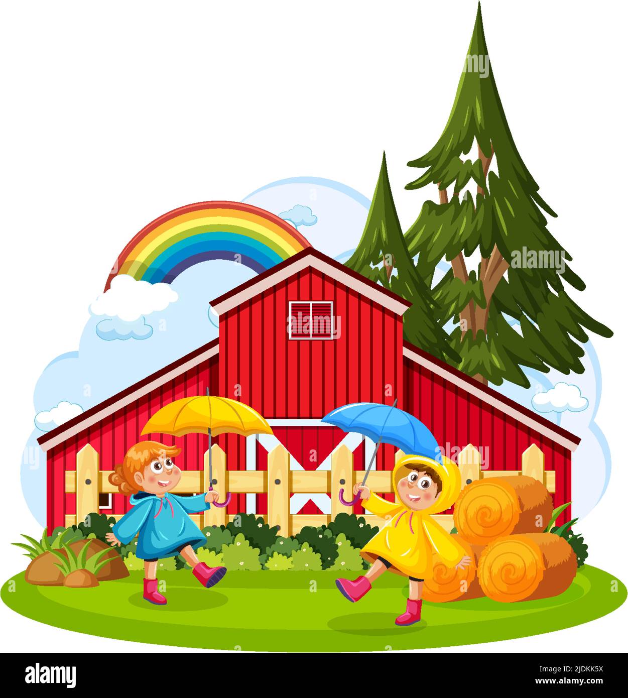 Barn farm with cartoon character illustration Stock Vector Image & Art ...