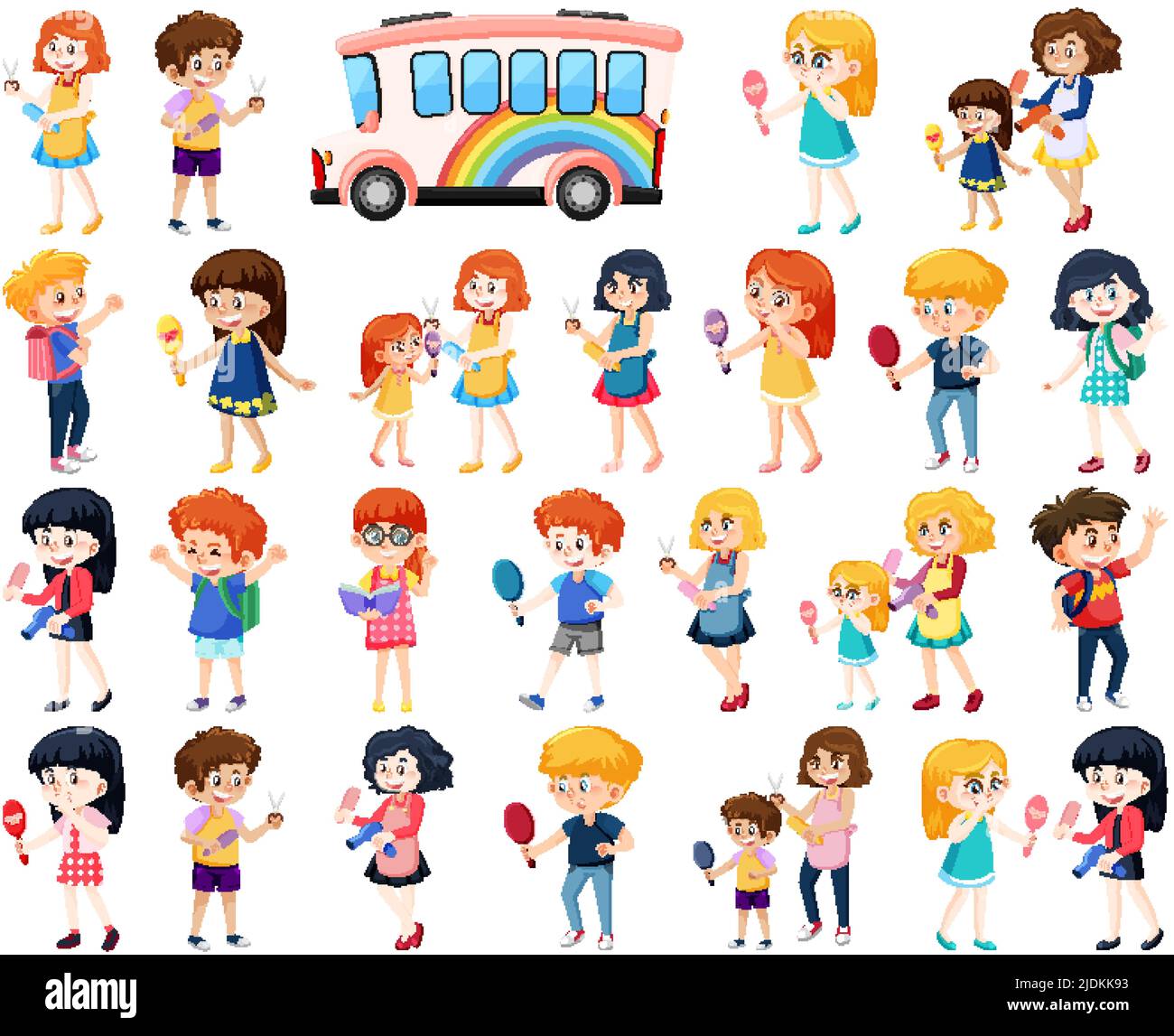 Set of cute school kids cartoon characters illustration Stock Vector ...
