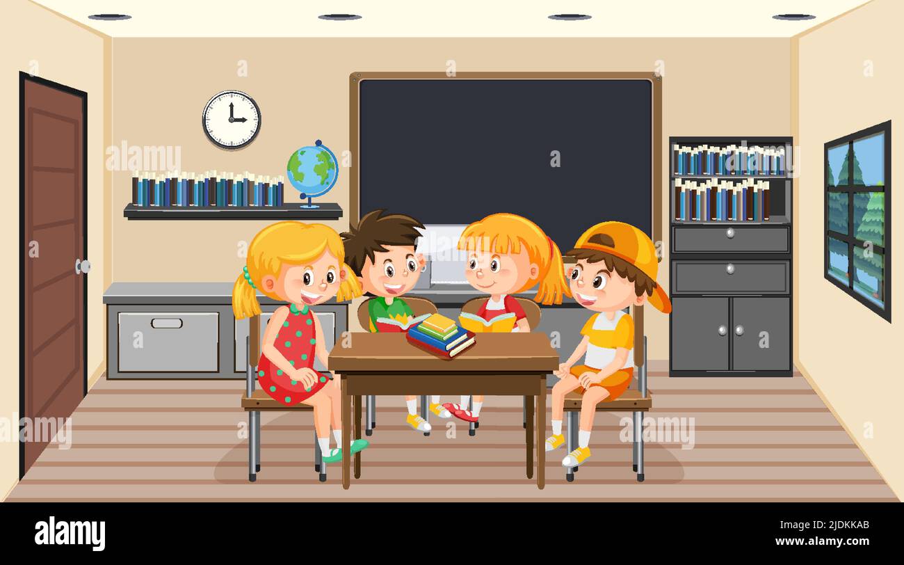 Room scene with children doing homework illustration Stock Vector Image ...