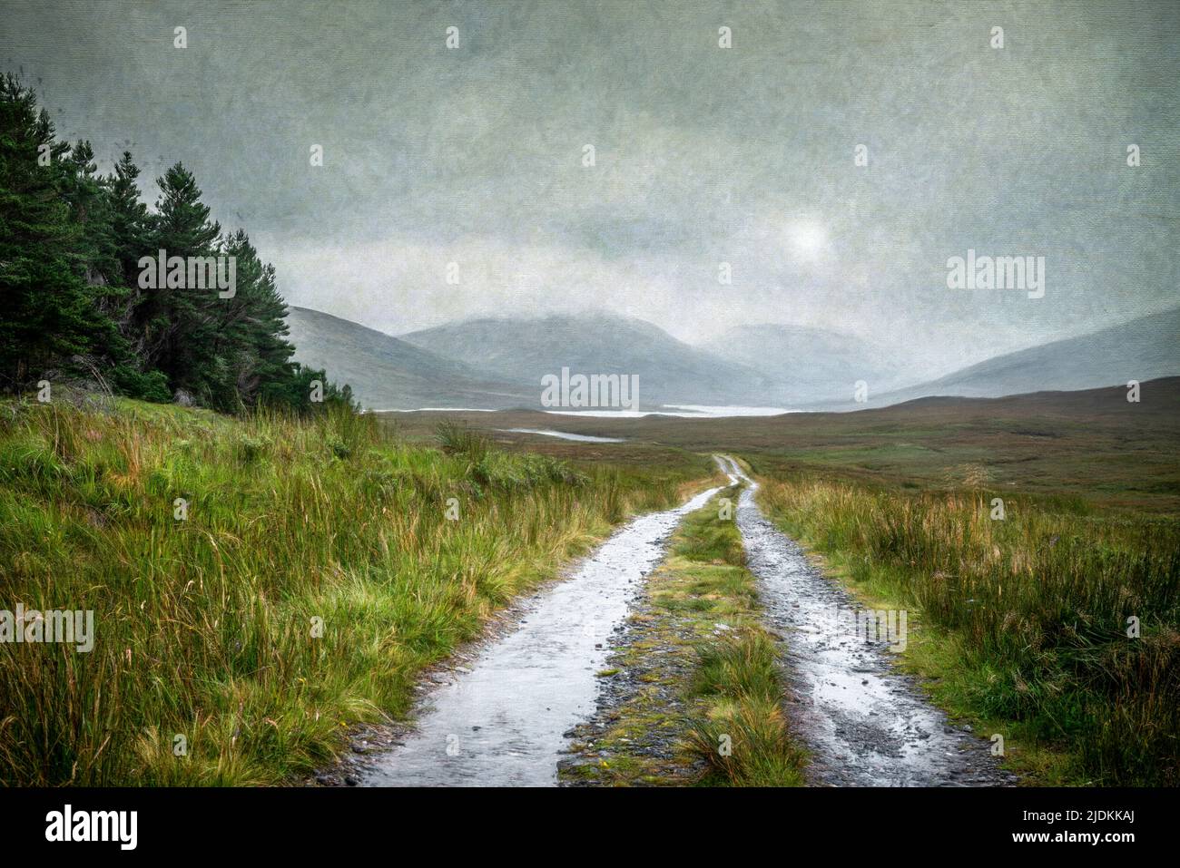 Remote rural location in Scottish highlands with distant mountains and ...