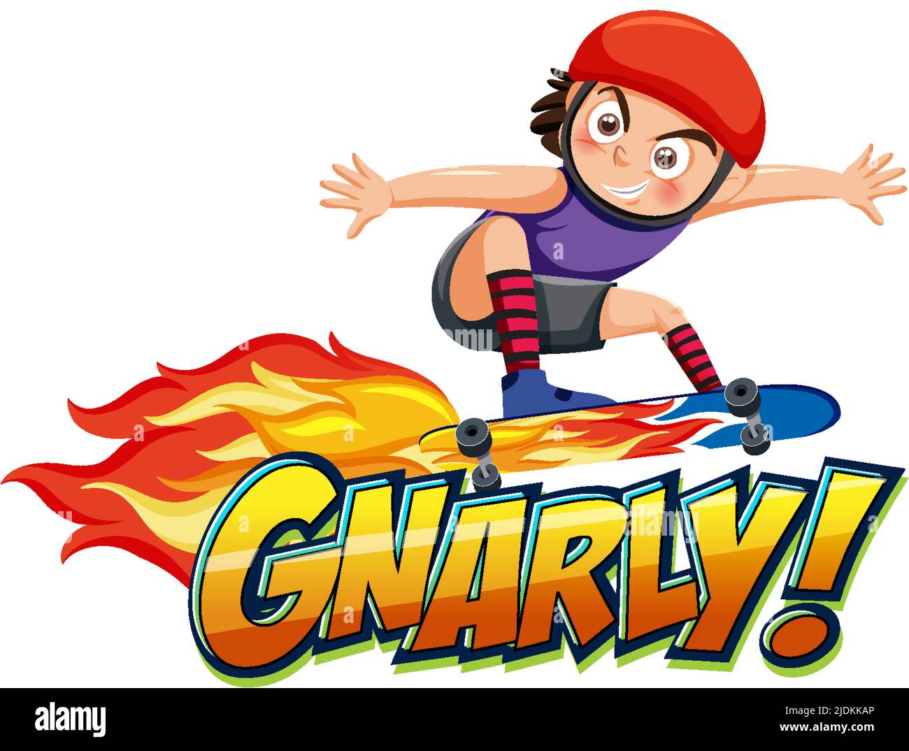 A boy on skateboard with gnarly word text illustration Stock Vector ...