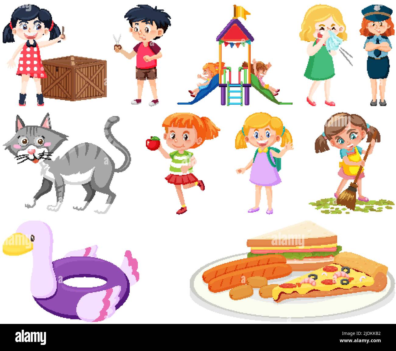 Set of different cute kids and objects illustration Stock Vector Image ...