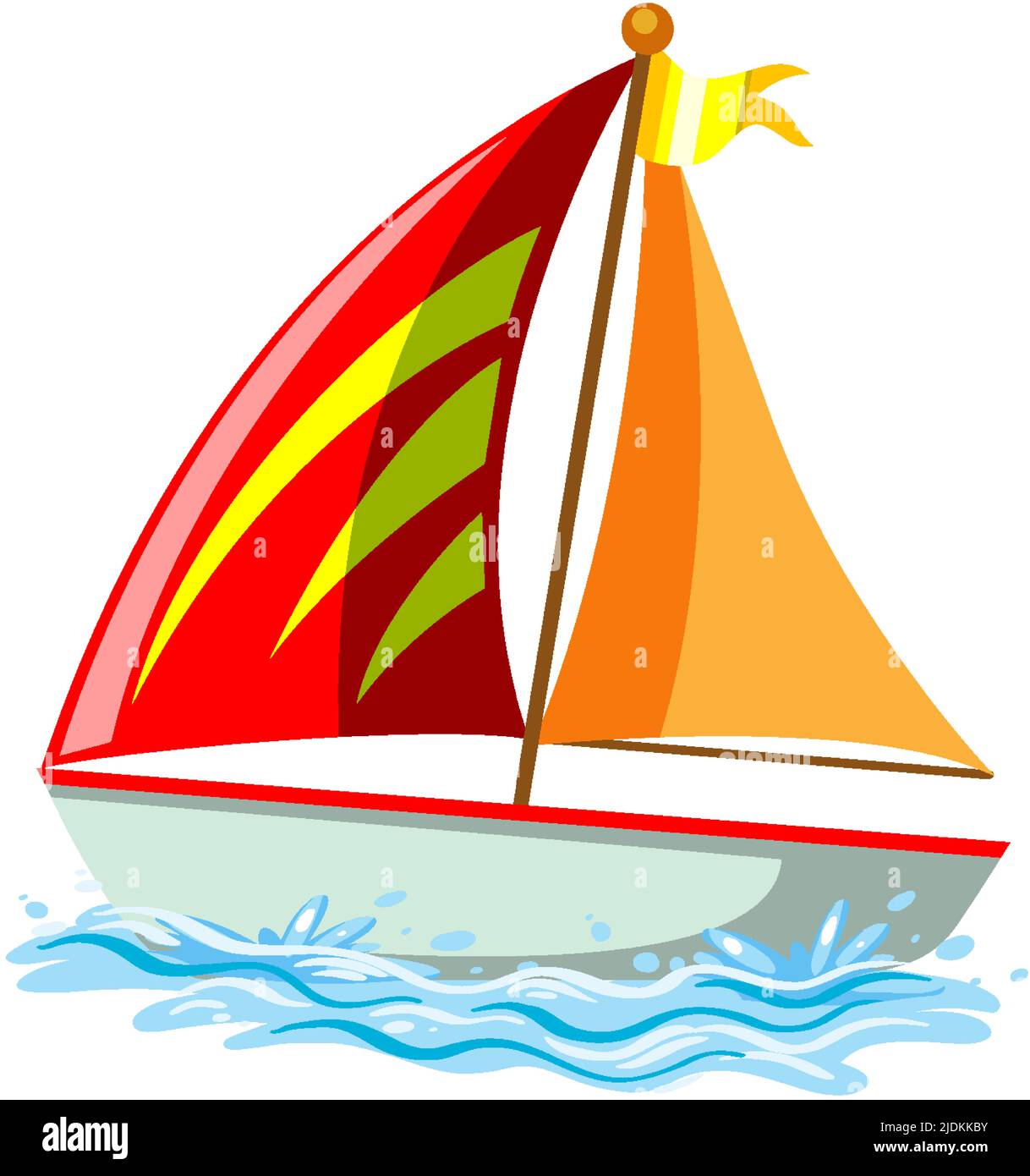 Red sailboat on the water in cartoon style illustration Stock Vector ...