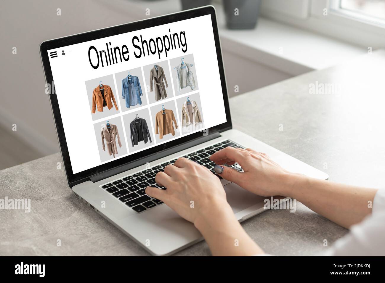 shopping, technology and internet concept: shopping with laptop ...