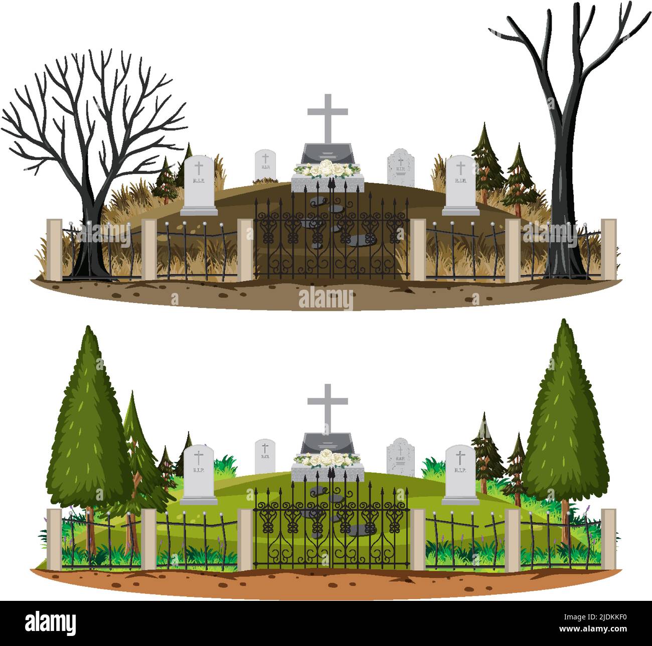 Cemetery graveyard scene isolated illustration Stock Vector Image & Art ...