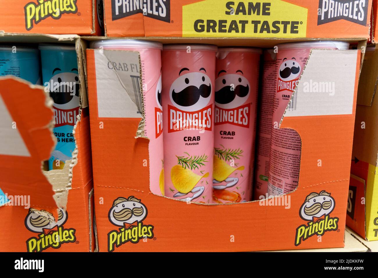 Tyumen, Russia-May 08, 2022: Pringles crisp snacks, crab of flavors on ...