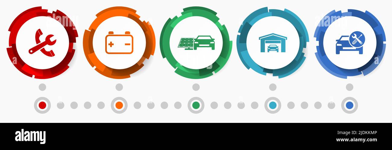Car serivce concept vector icon set, workshop flat design web buttons ...