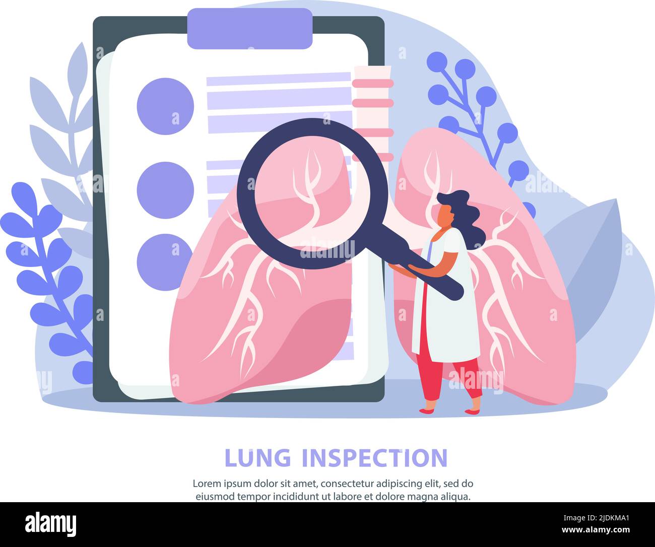 Flat background with doctor doing lung inspection vector illustration ...