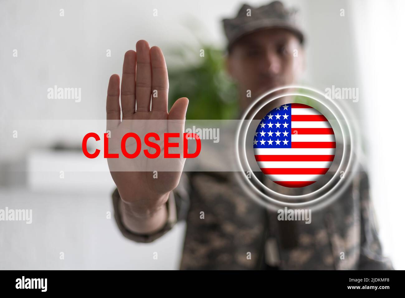 Closed Borders in United States of America. usa flag and inscription ...