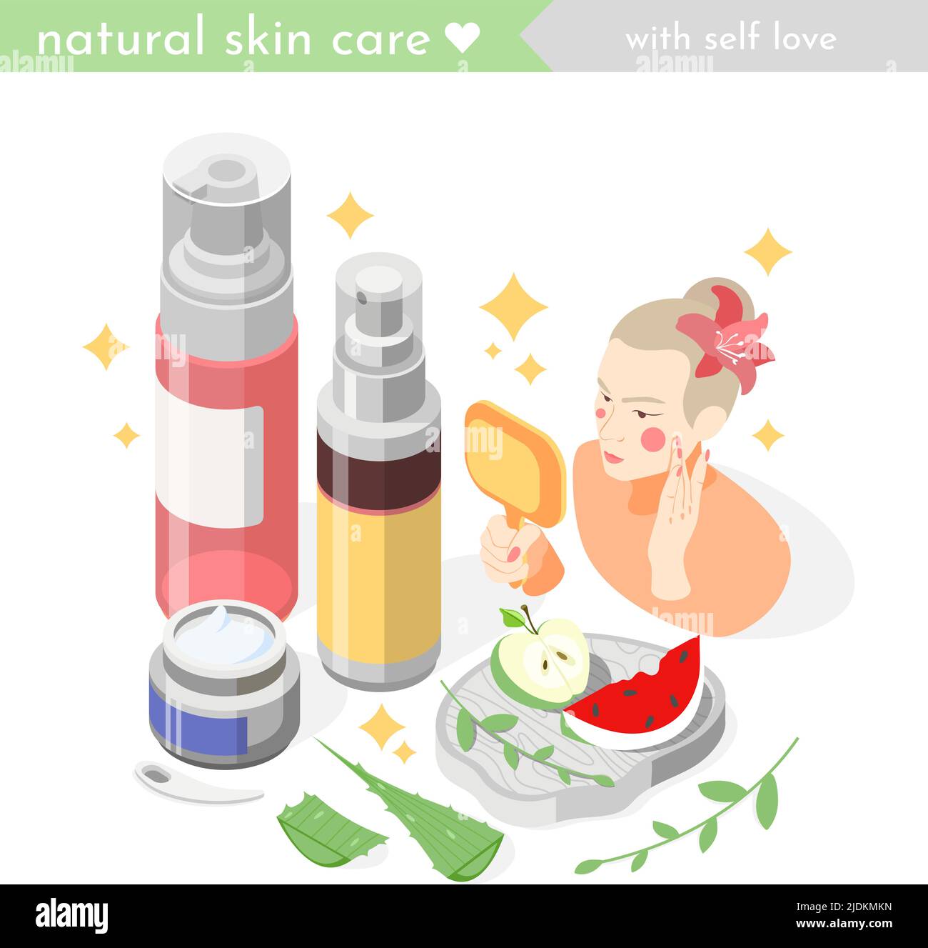 Face skin care isometric composition with woman applying rejuvenating ...