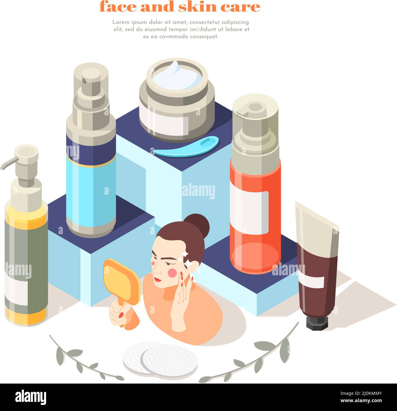 Face and skin care isometric composition of editable text woman and ...