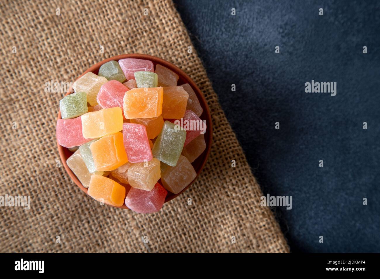 Traditional Turkish delight in bowls. Colorful Turkish delight on ...
