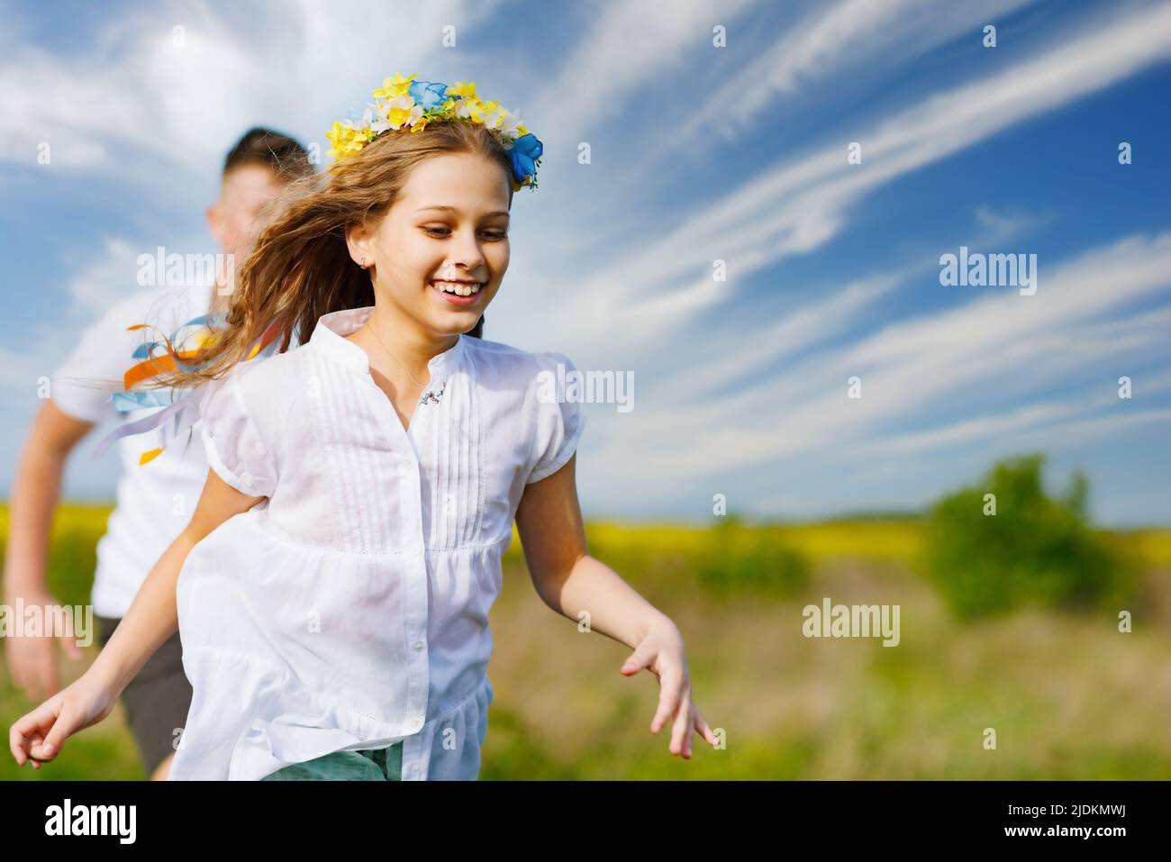 Cheerful energetic family teenagers: older big brother and younger ...
