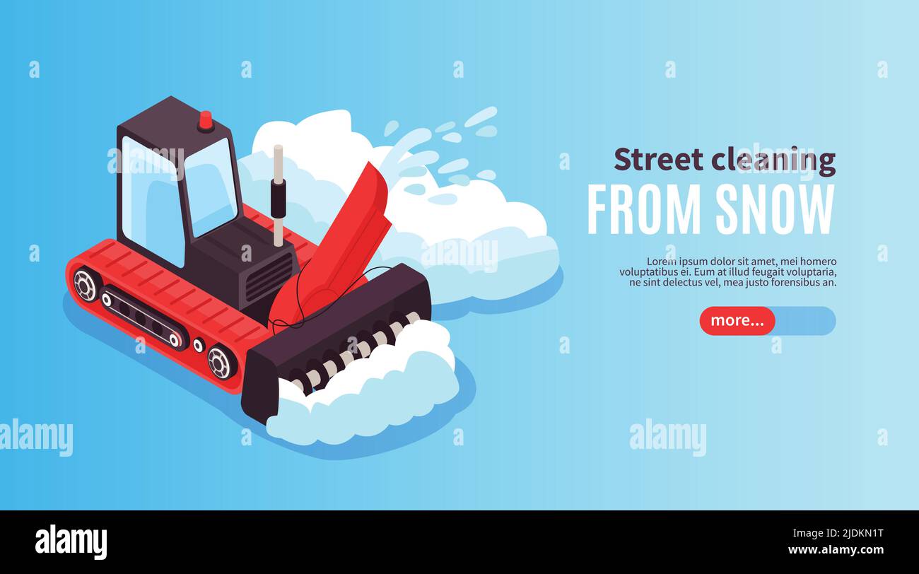 Isometric cleaning road horizontal banner with image of bulldozer ...