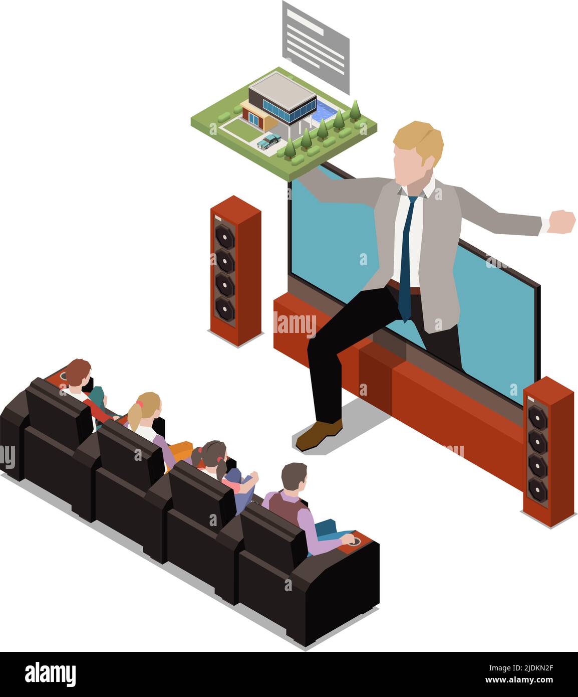 Online presentation remote work composition with home cinema and man ...