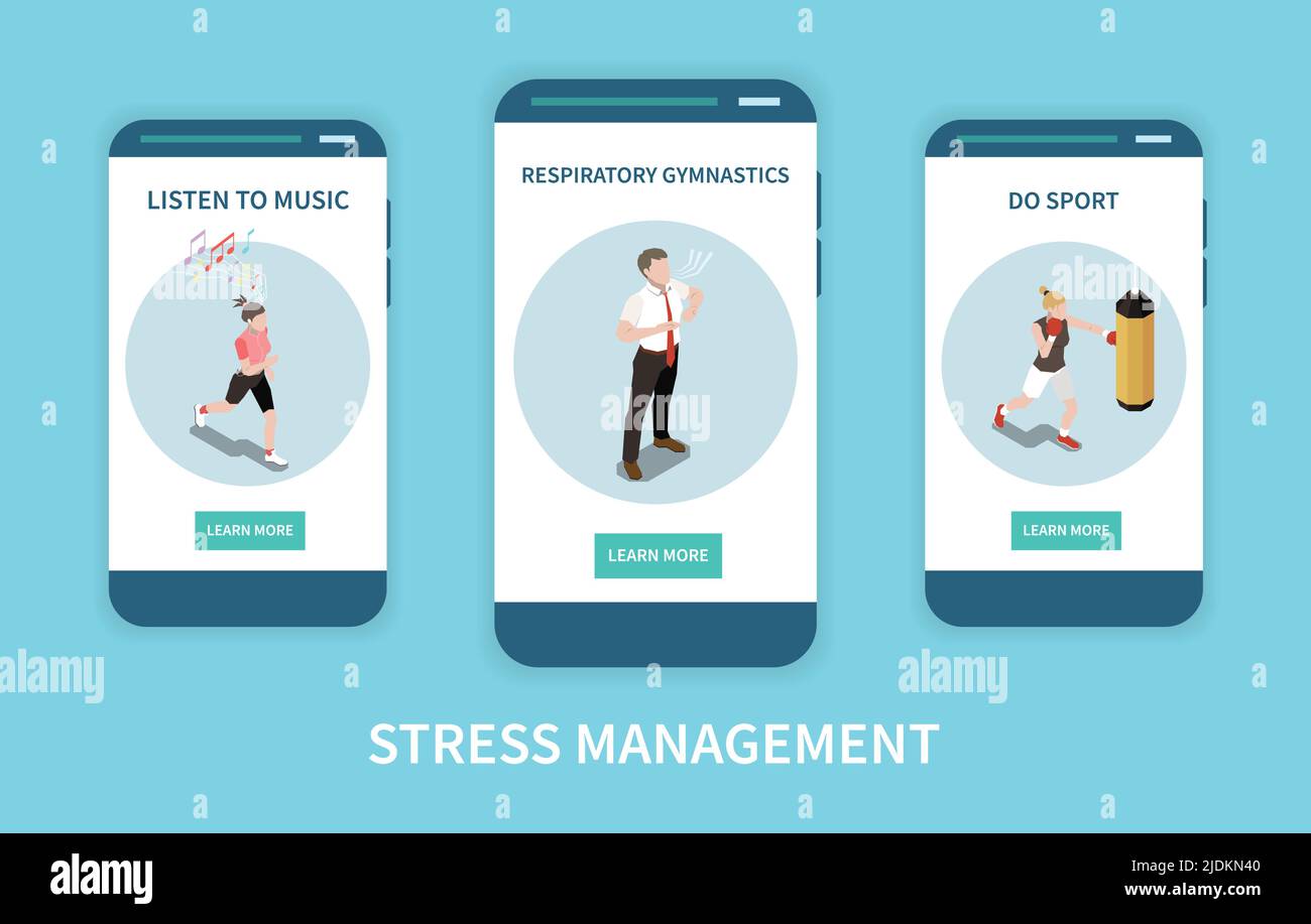 Stress management concept set with gymnastics symbols isometric ...