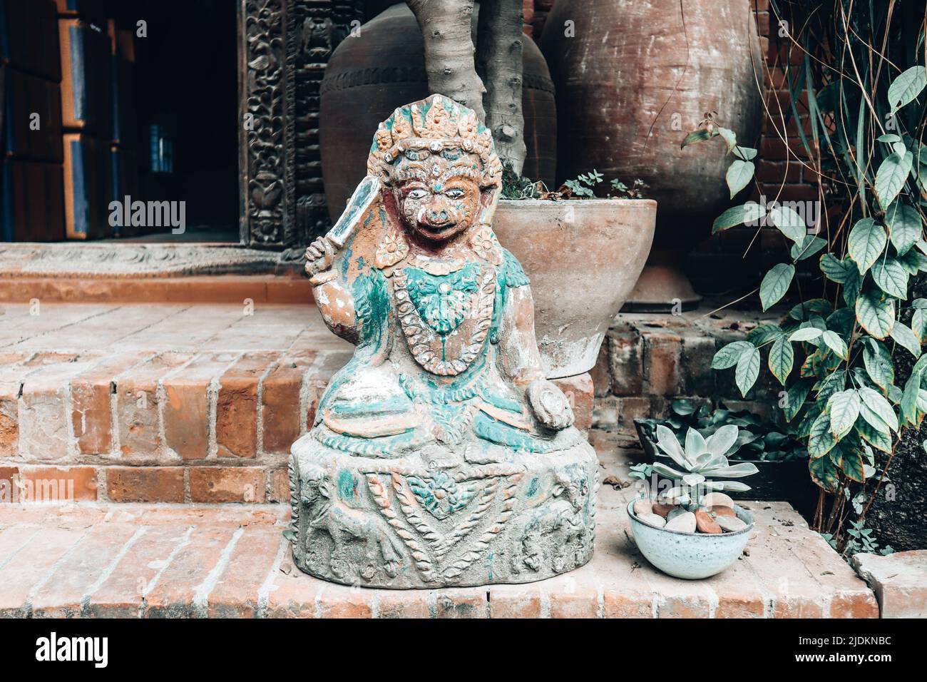 Visit to Thimi Ceramics in Bhaktapur, little statue in the garden Stock ...