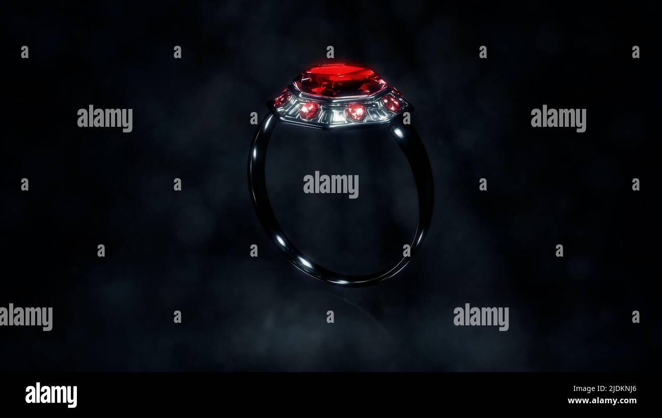 Dark silver ring with red ruby jewels, fictitious - object 3D ...
