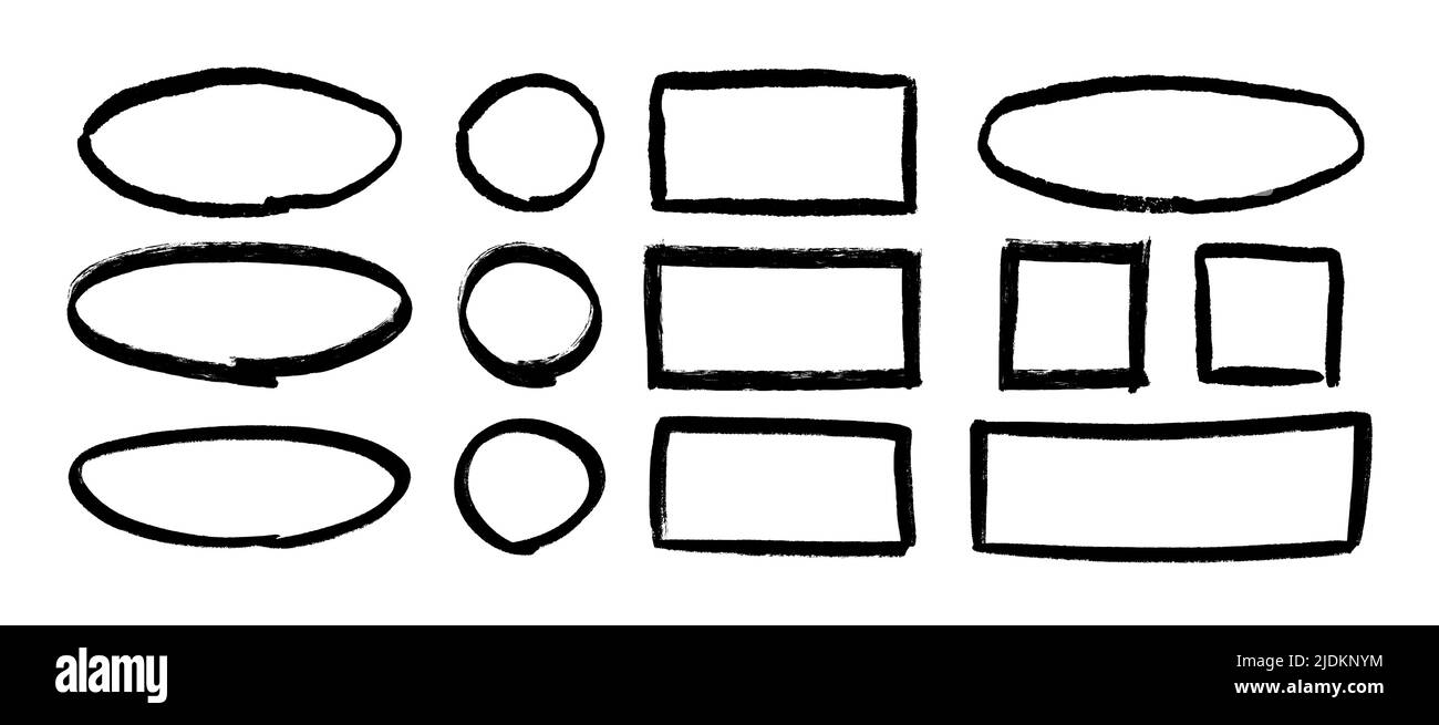 Grunge hand drawn circles, rectangles and ovals. Collection of textured ...