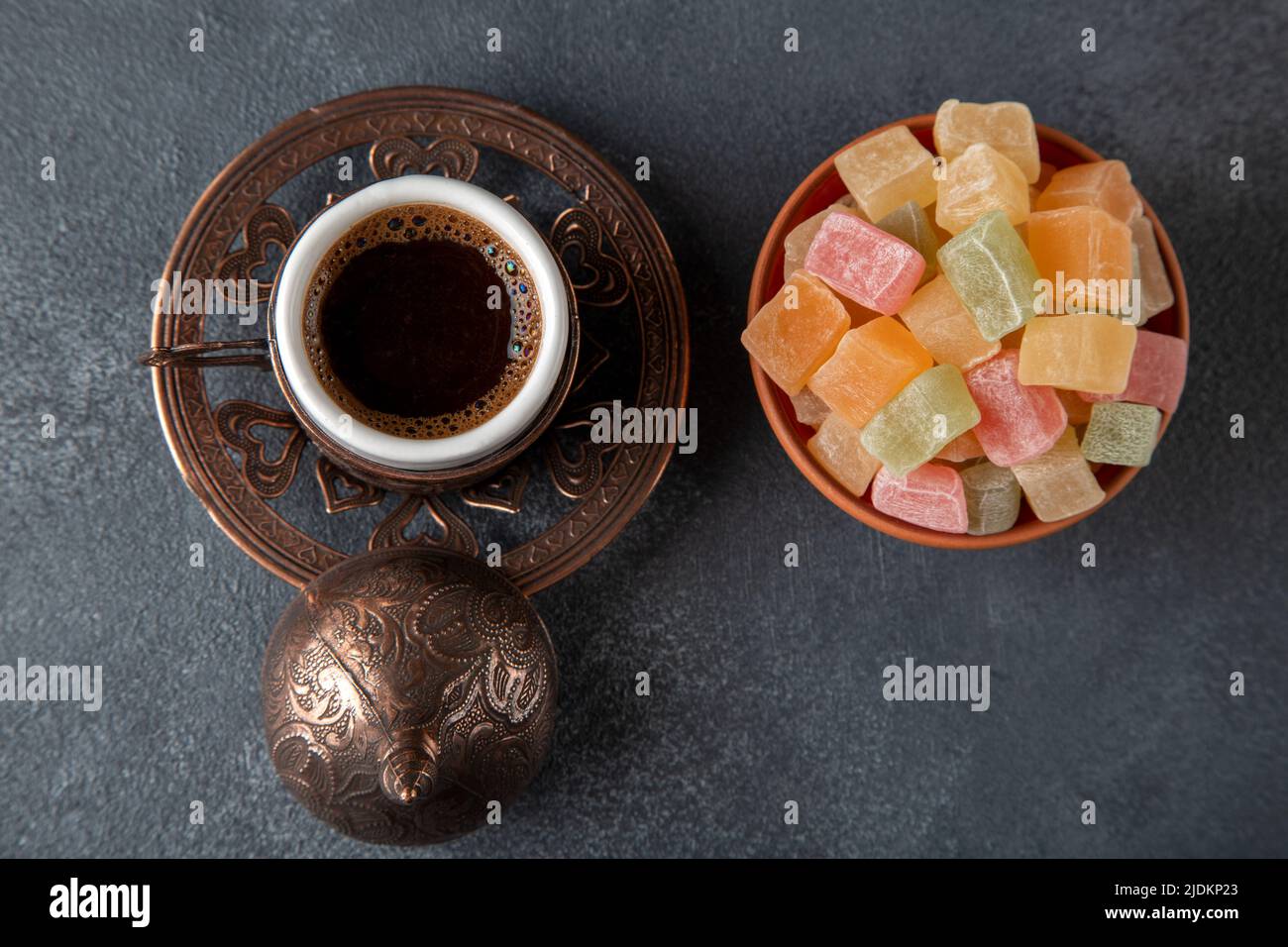 Traditional Turkish delight and Turkish coffee Stock Photo - Alamy