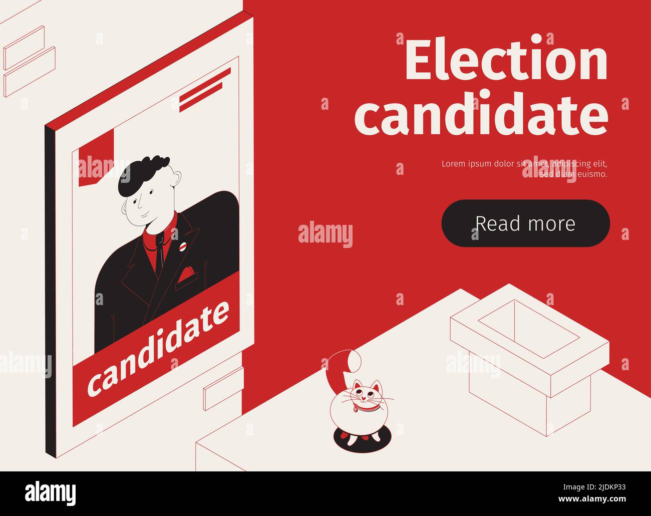 Election candidate horizontal banner with isometric images placard with ...