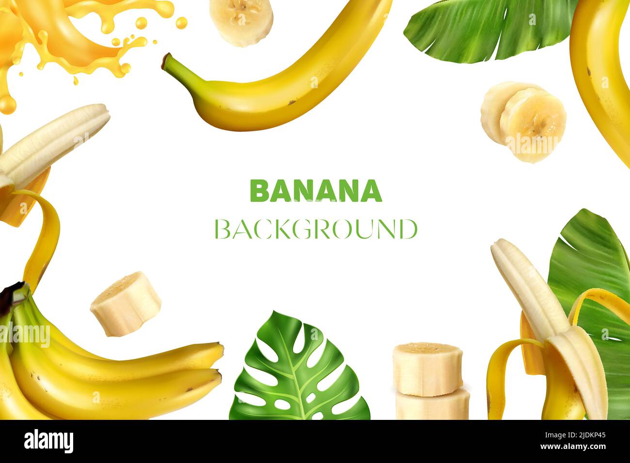 Realistic banana frame background composition with images of bananas ...