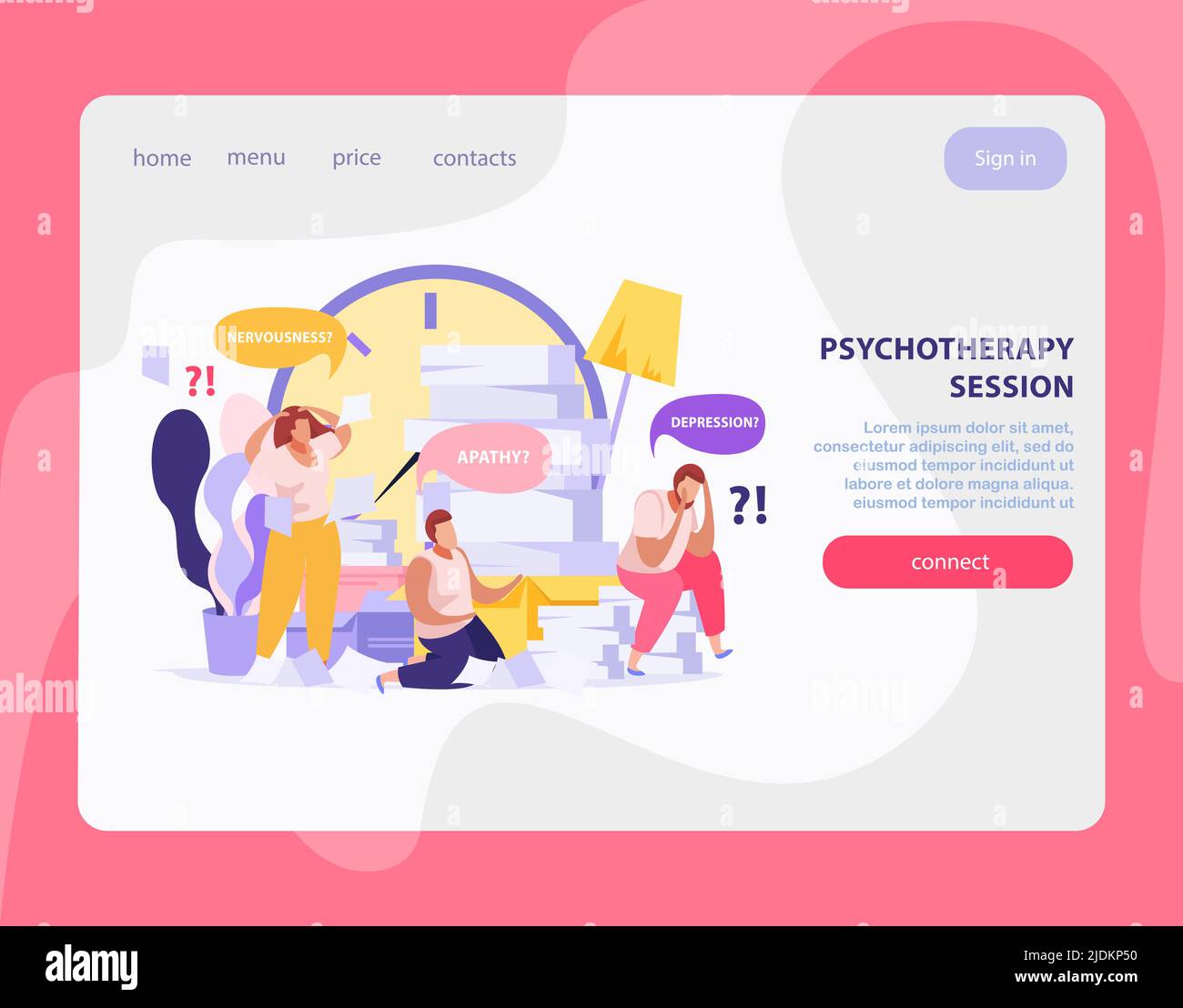 Psychotherapy session landing page with tired people suffering from ...