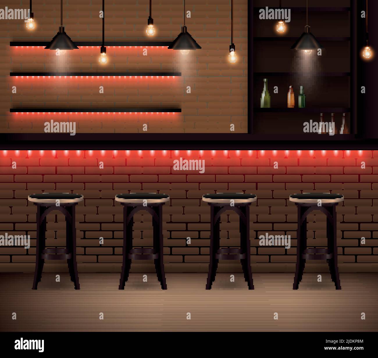 Trendy interior of cafe realistic background in loft design style with ...