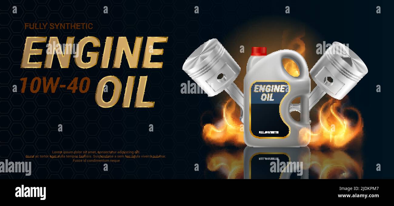 Engine oil advertising ads template with two piston and plastic ...