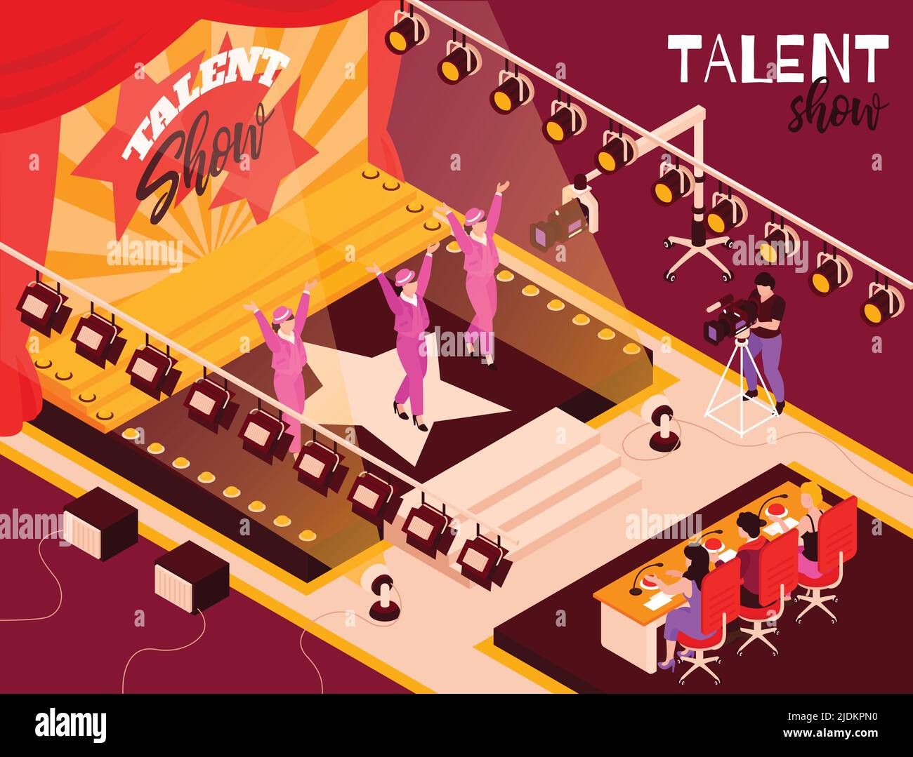 Talent show dance group contestants in pink performing onstage in ...