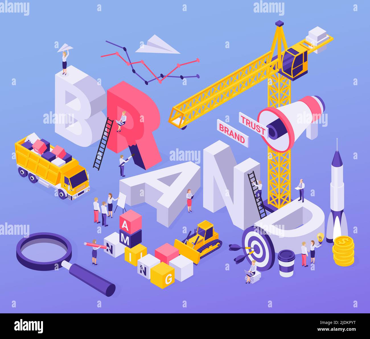 Brand building blocks concept symbols background isometric composition ...