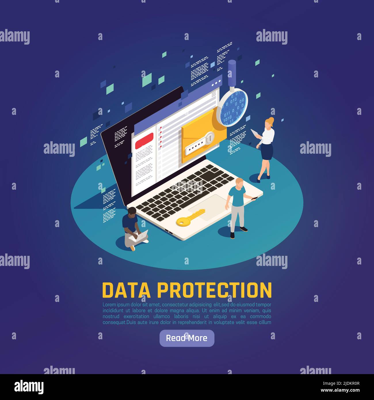 Privacy data protection gdpr isometric background with read more button ...