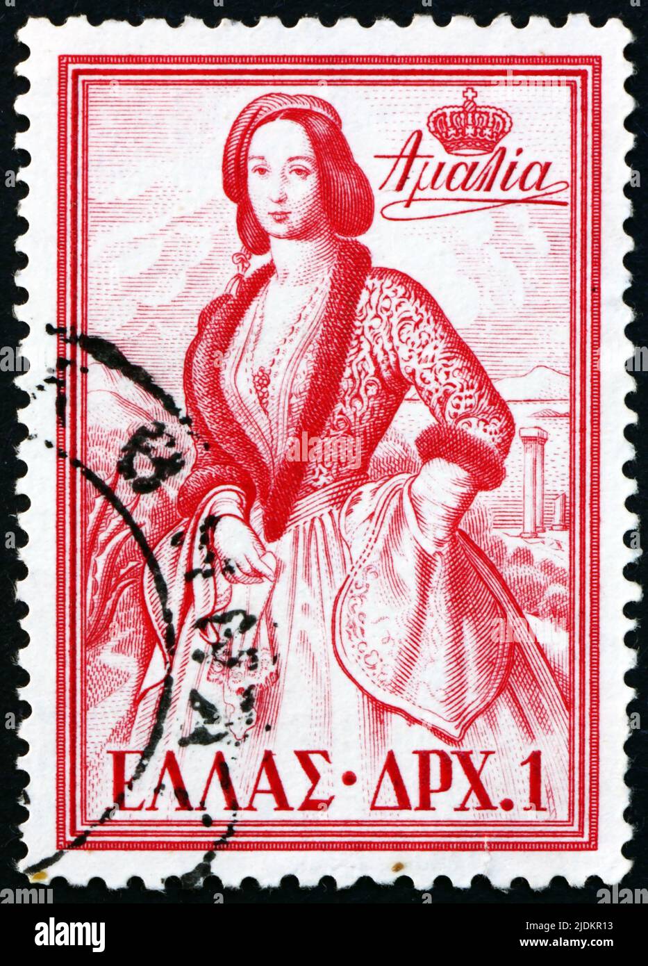 GREECE - CIRCA 1956: a stamp printed in Greece shows Queen Amalia ...
