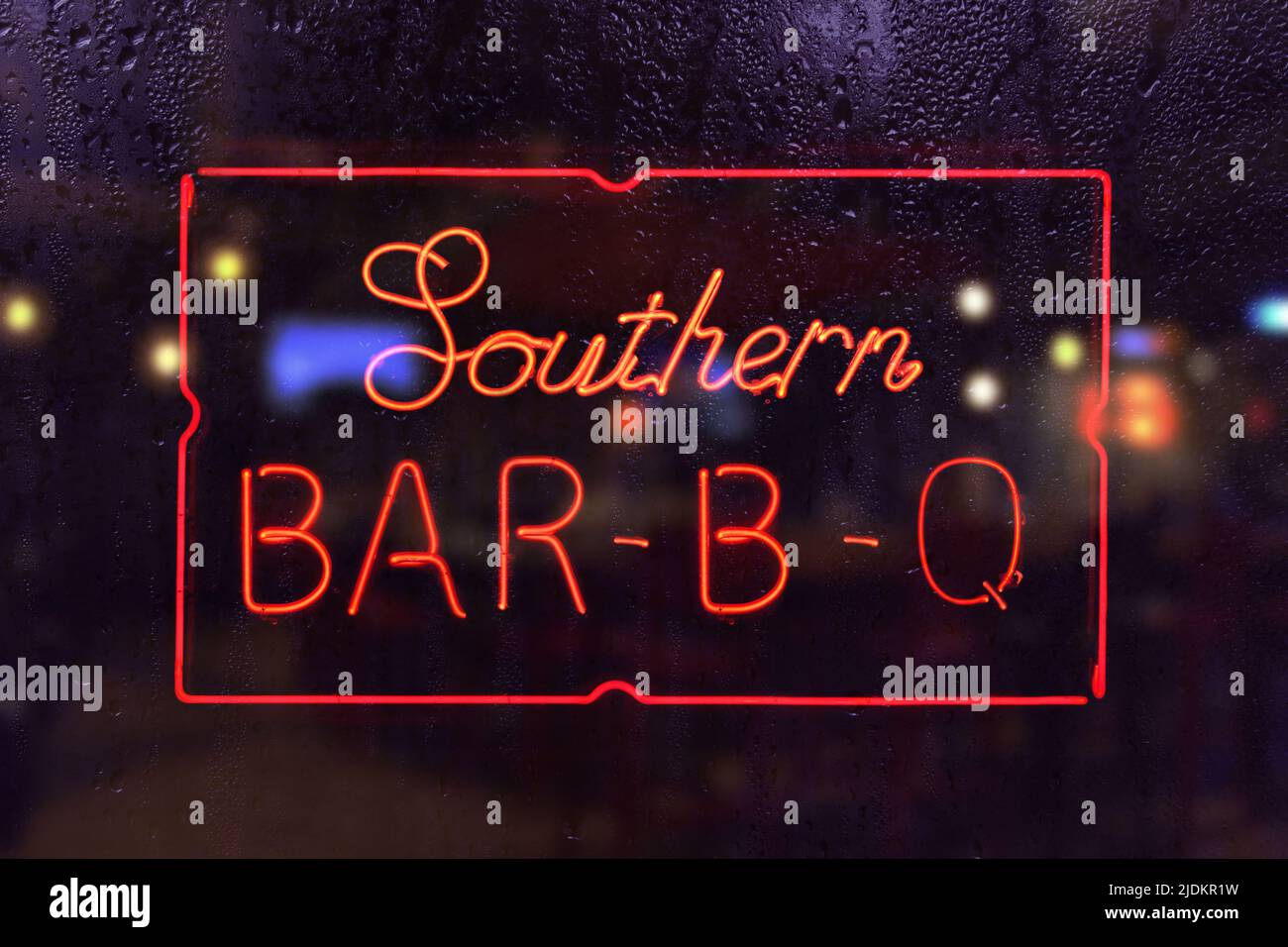 Vintage Southern Barbecue Sign in Rainy Window Stock Photo - Alamy