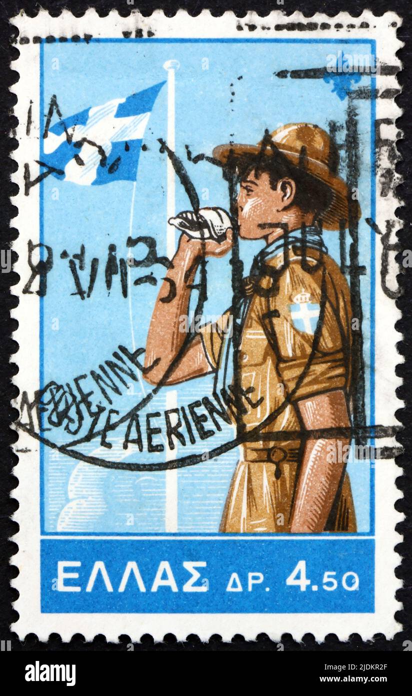 GREECE - CIRCA 1963: a stamp printed in Greece shows scout bugling with ...