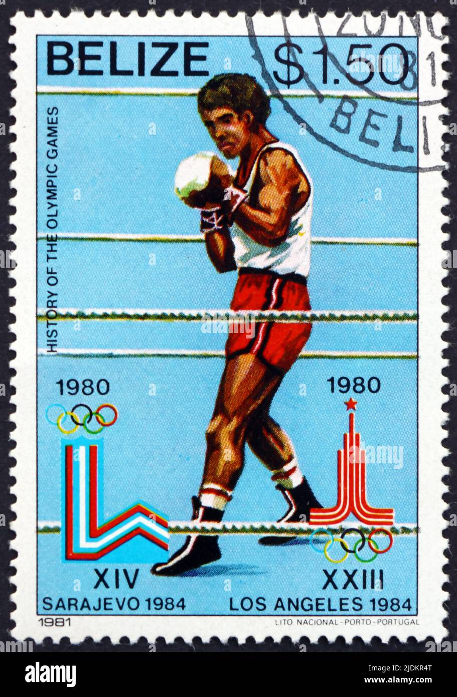 BELIZE - CIRCA 1981: a stamp printed in Belize shows boxing, olympic sport, circa 1981 Stock ...