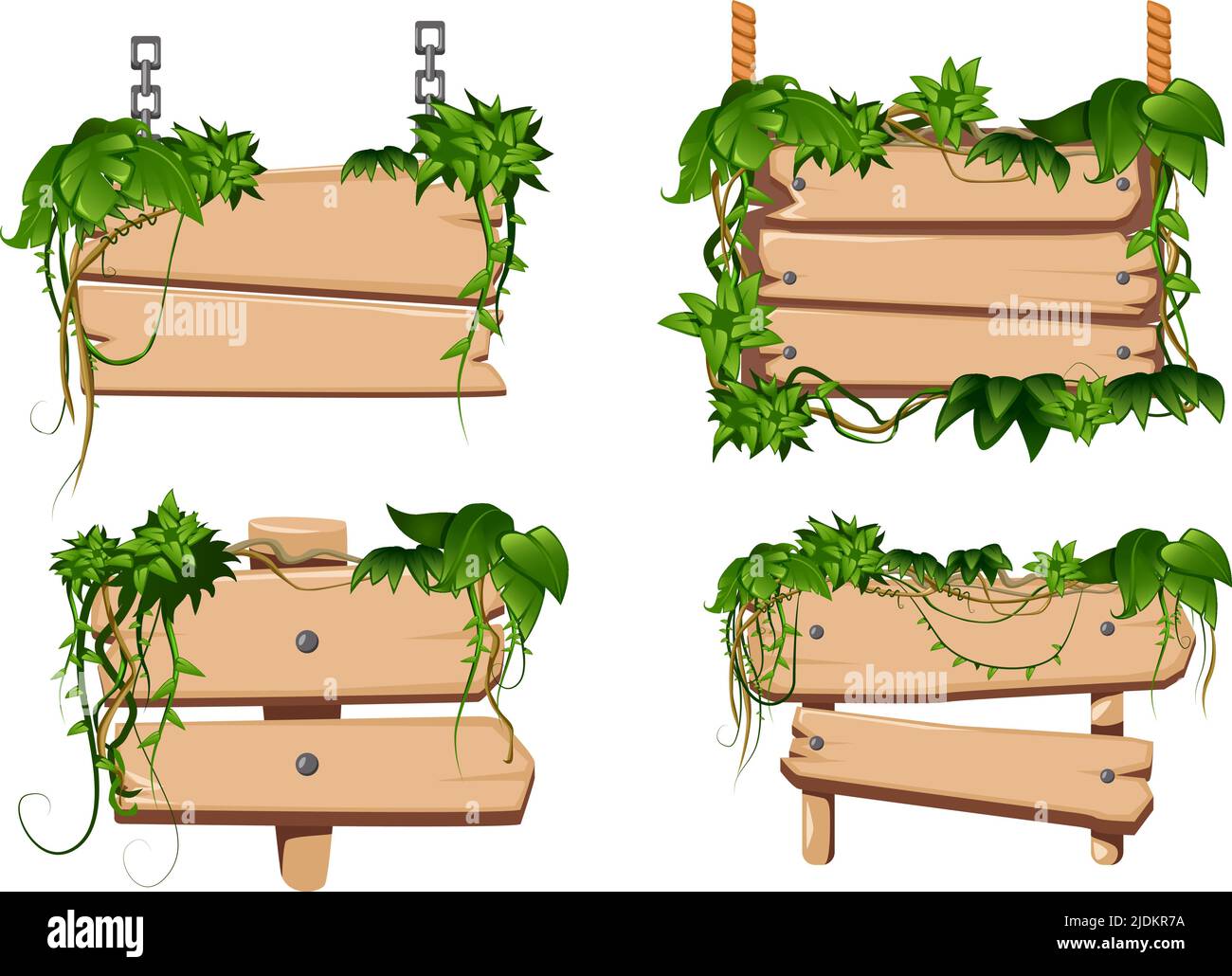 Tropical twining liana vines leaves twist around 4 classical cartoon ...