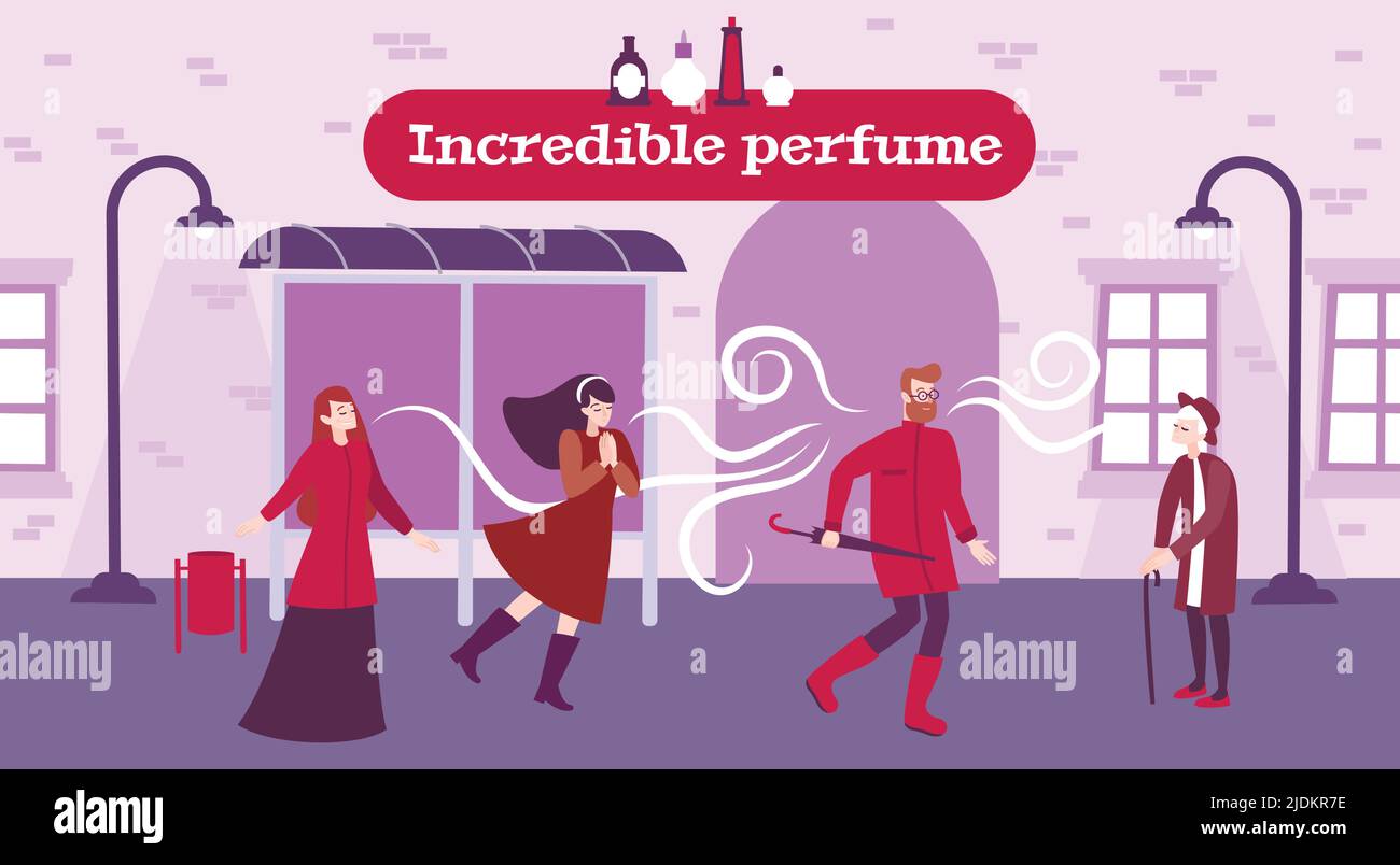 Perfume odor background with incredible perfume symbols flat vector ...