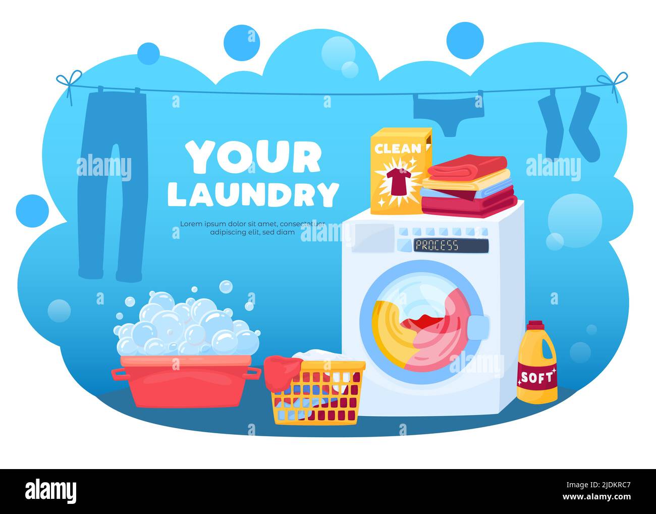 Laundry background with composition of drying clothes silhouettes ...