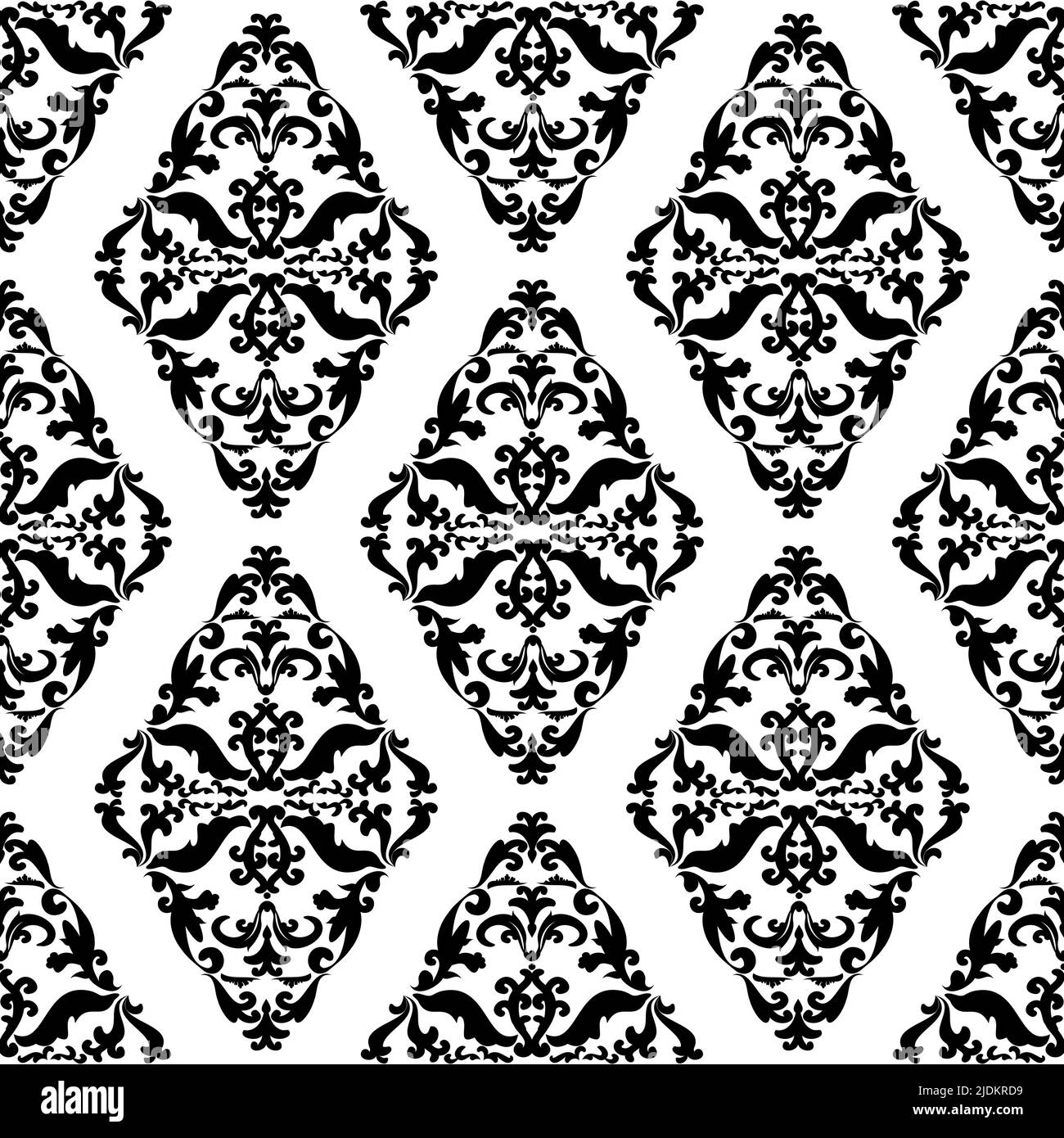 Black decorative ornament. Seamless pattern in damask style. Vector ...