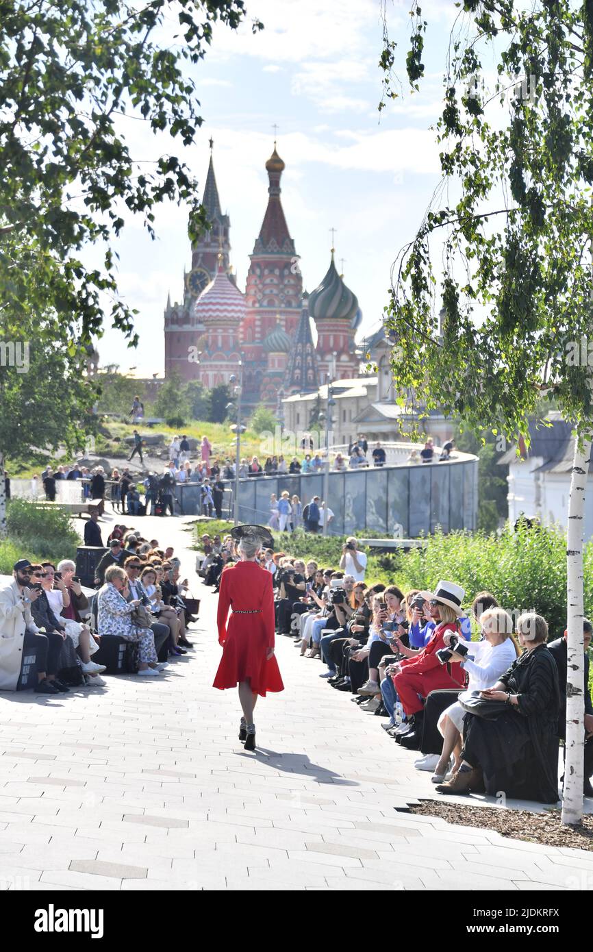 Moscow. Models on display of a collection of the fashion designer ...