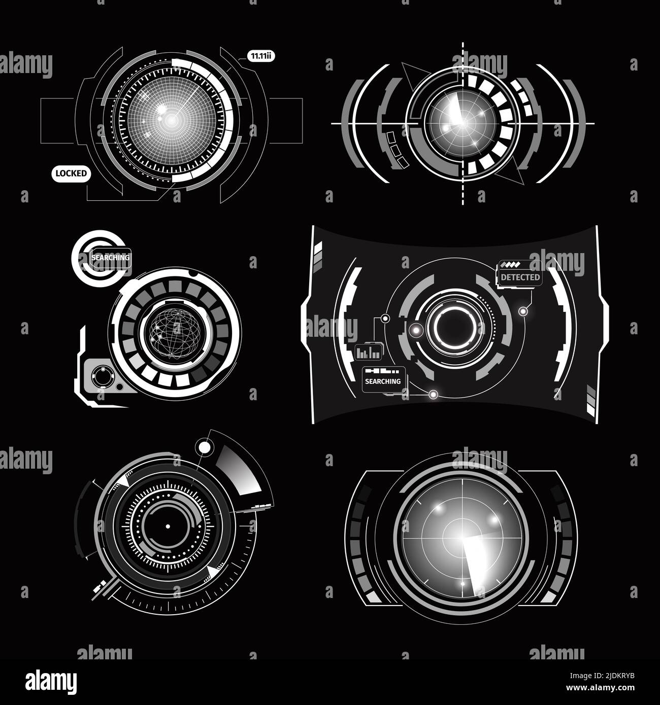 Hud interface monochrome set of different variants of radar and ...