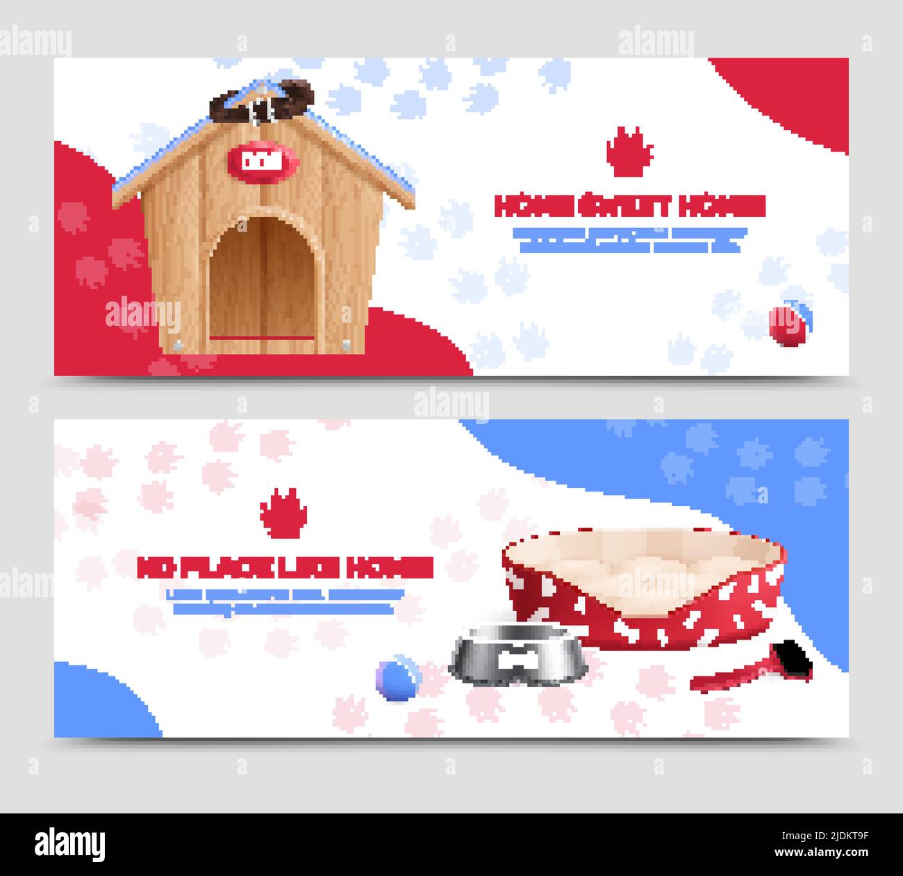 Pet service realistic banners with kennel and accessories for grooming ...