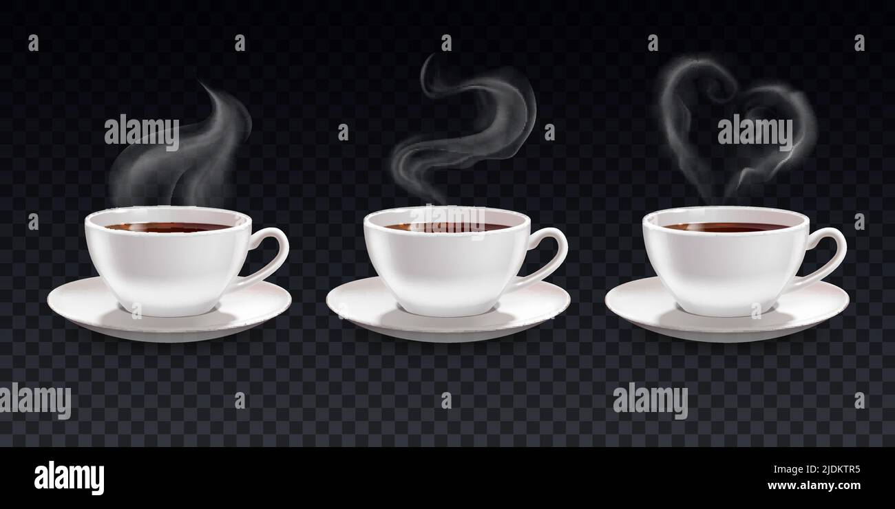 Steam smoke realistic cups set on transparent background with white ...